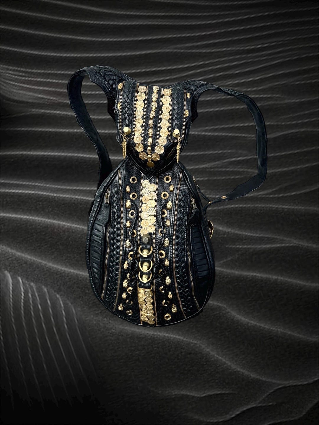 Unique Backpack Black Leather Backpack Studded With Solid Brass and ...