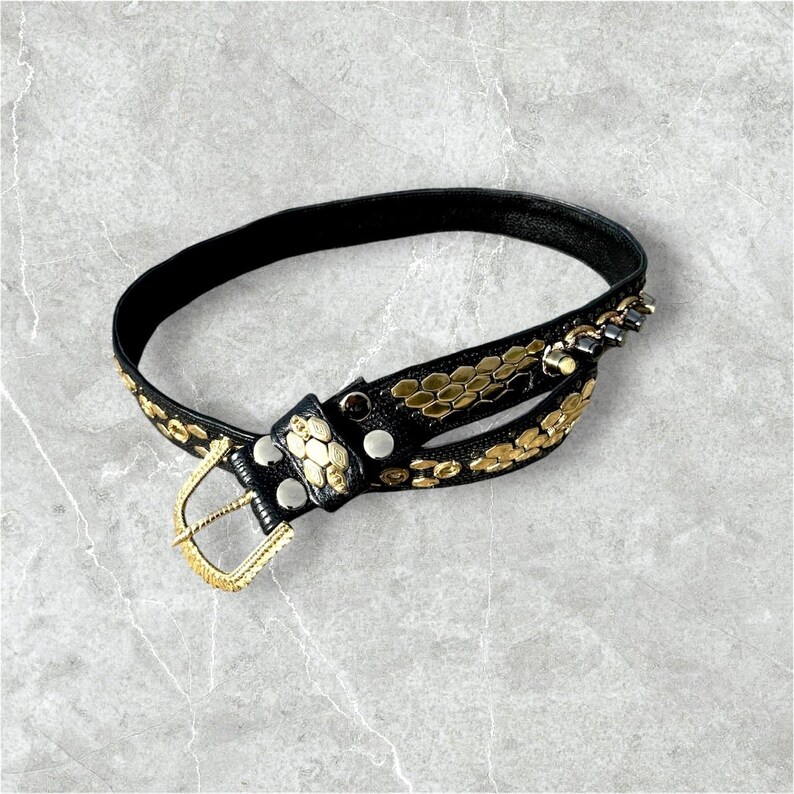 Black Leather Belt Studded Belt is Decorated With Flats Studs Solid ...