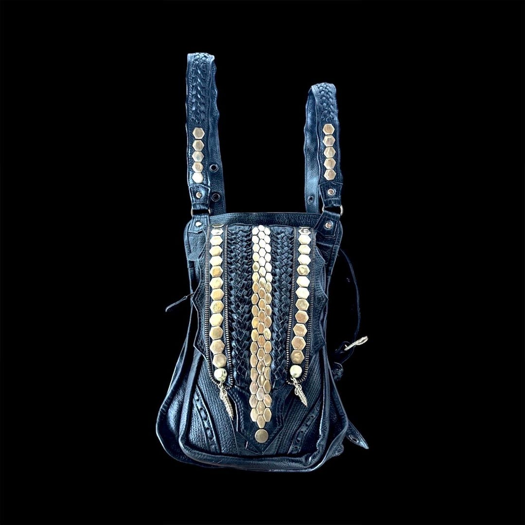 Unique Backpack Black Leather Backpack Studded With Solid Brass and ...