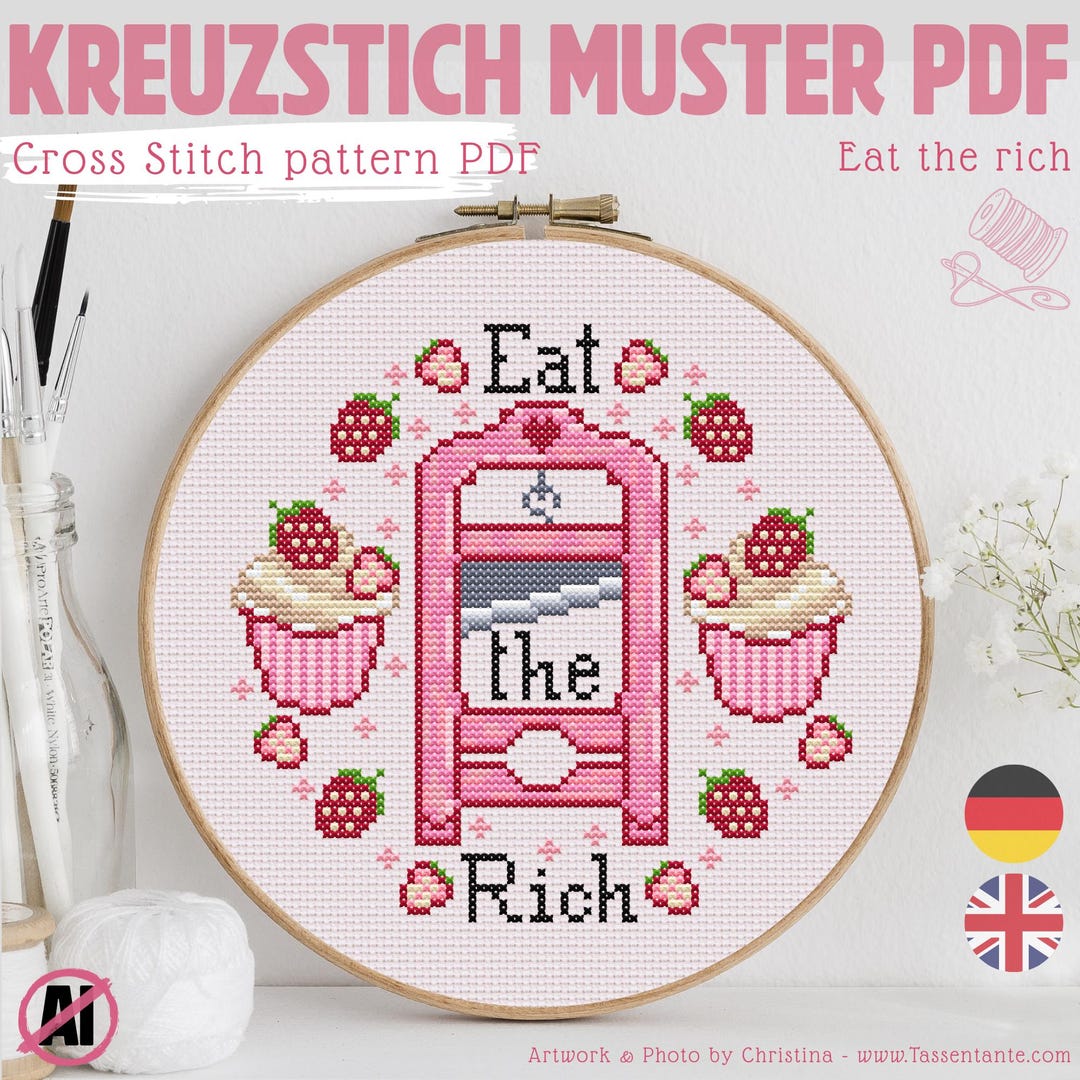 Eat the Rich Cross Stitch Pattern PDF, Funny Political Embroidery Chart ...