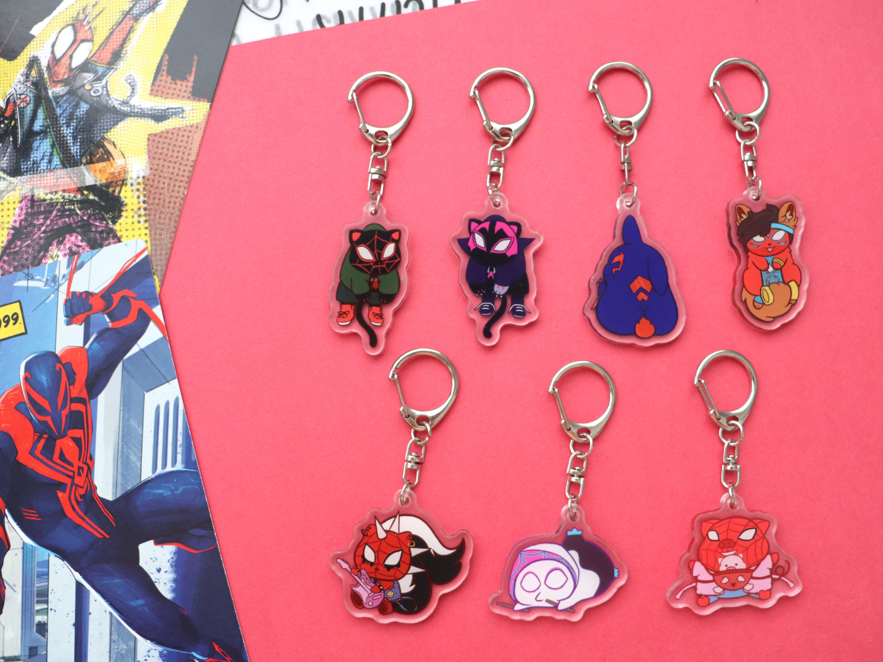Into the Spiderverse Chibi Animal Double Sided Acrylic Keychain Anime ...