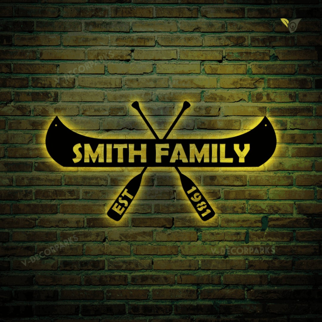 Personalized Canoe Sign Custom Family Name Metal Sign With LED - Etsy