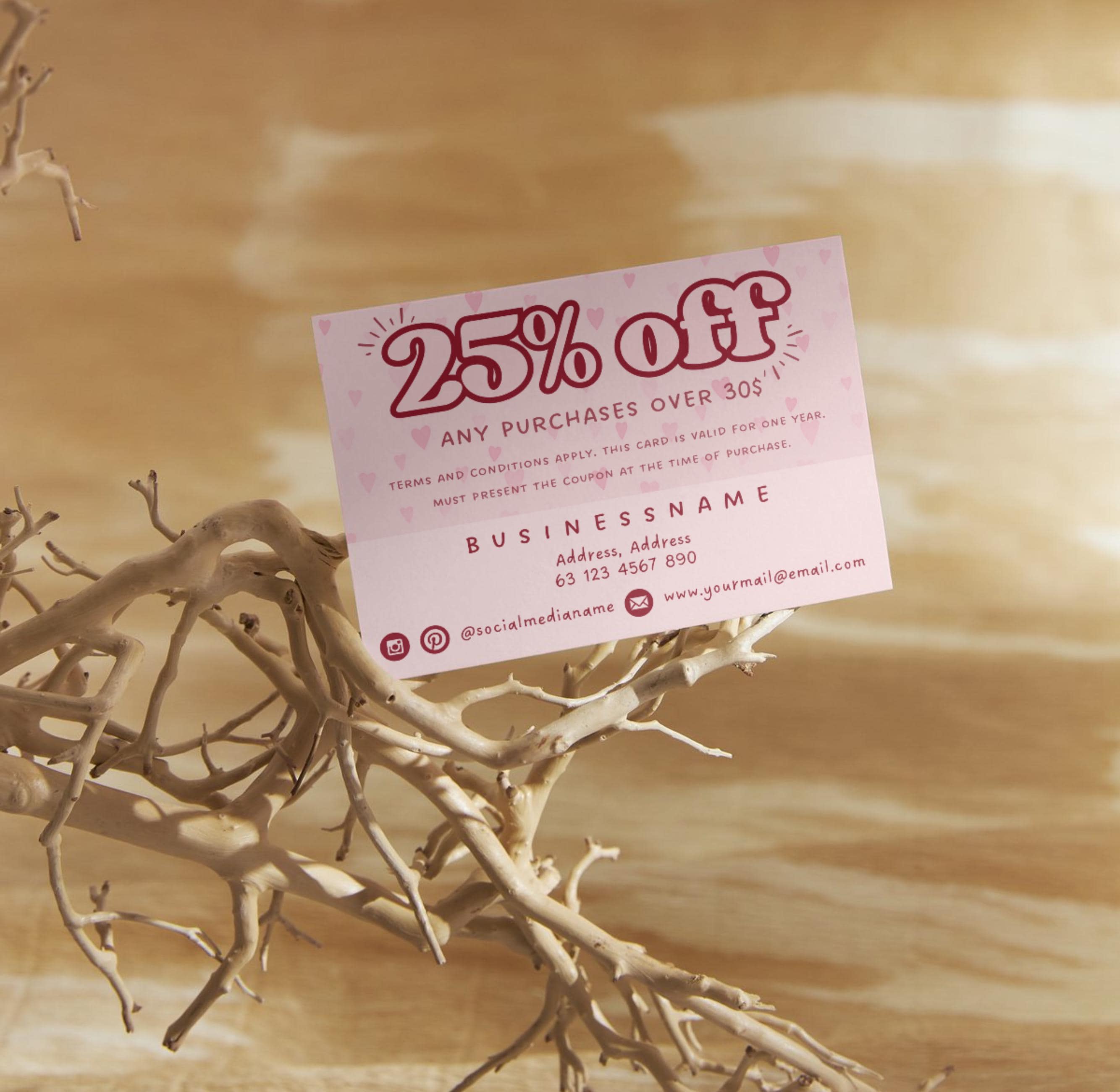 Small Business Coupon Card Template, Editable Discount Gift Card ...