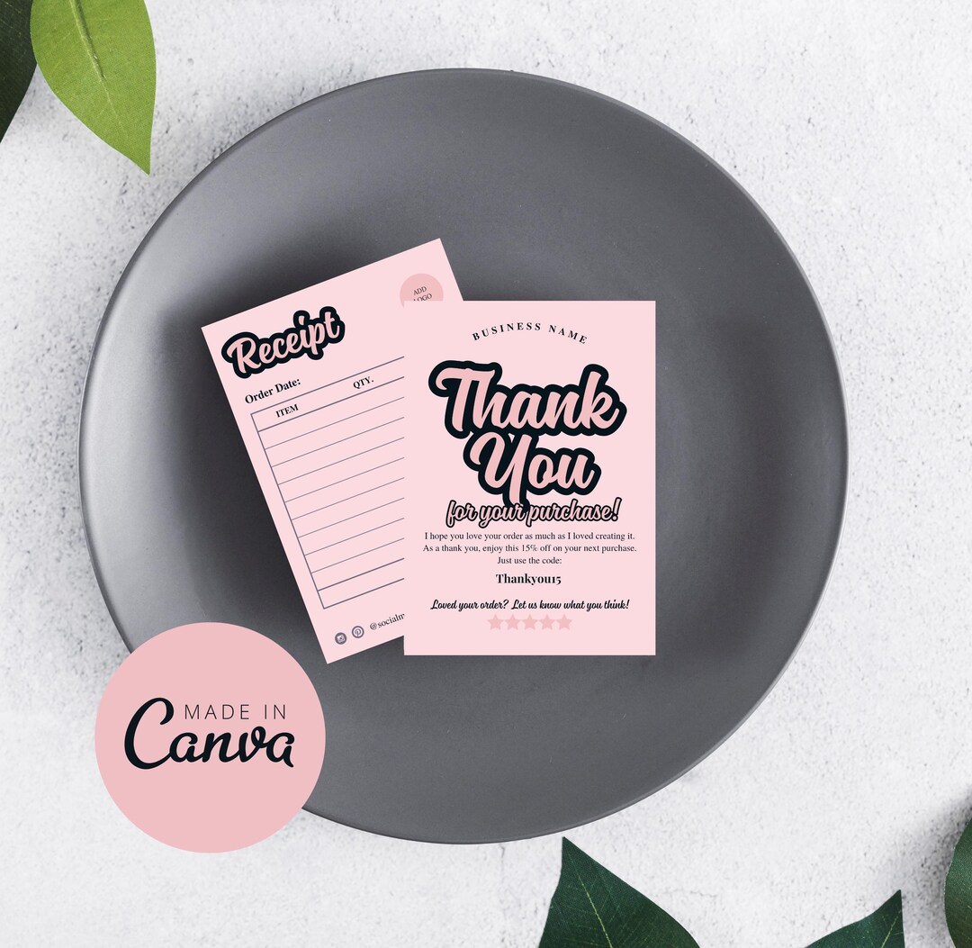 Business Receipt Template, Editable Thank You Card Receipt Form Canva ...