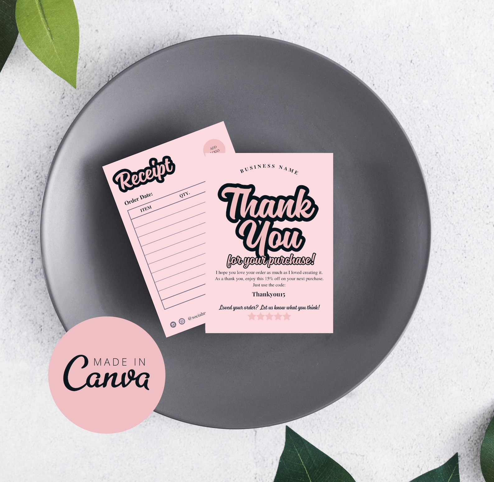 Business Receipt Template, Editable Thank You Card Receipt Form Canva ...