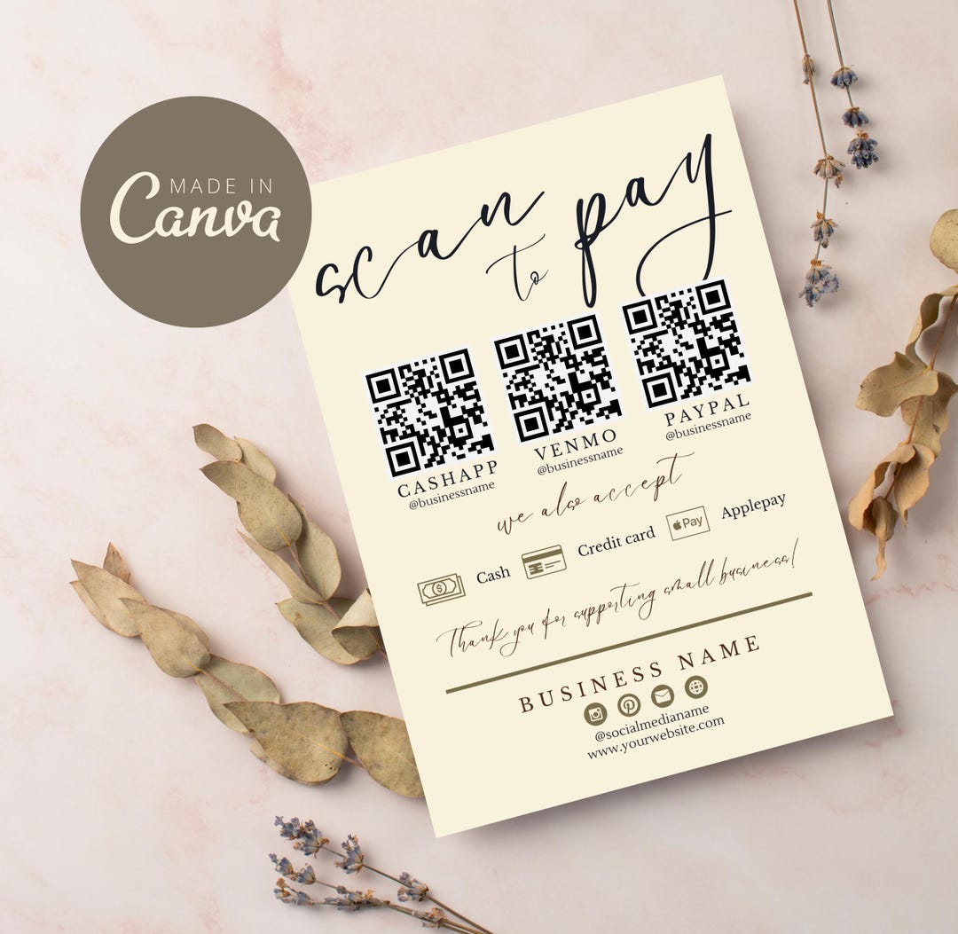 Scan to Pay Template, Editable QR Code Payment Sign, Printable Accepted ...