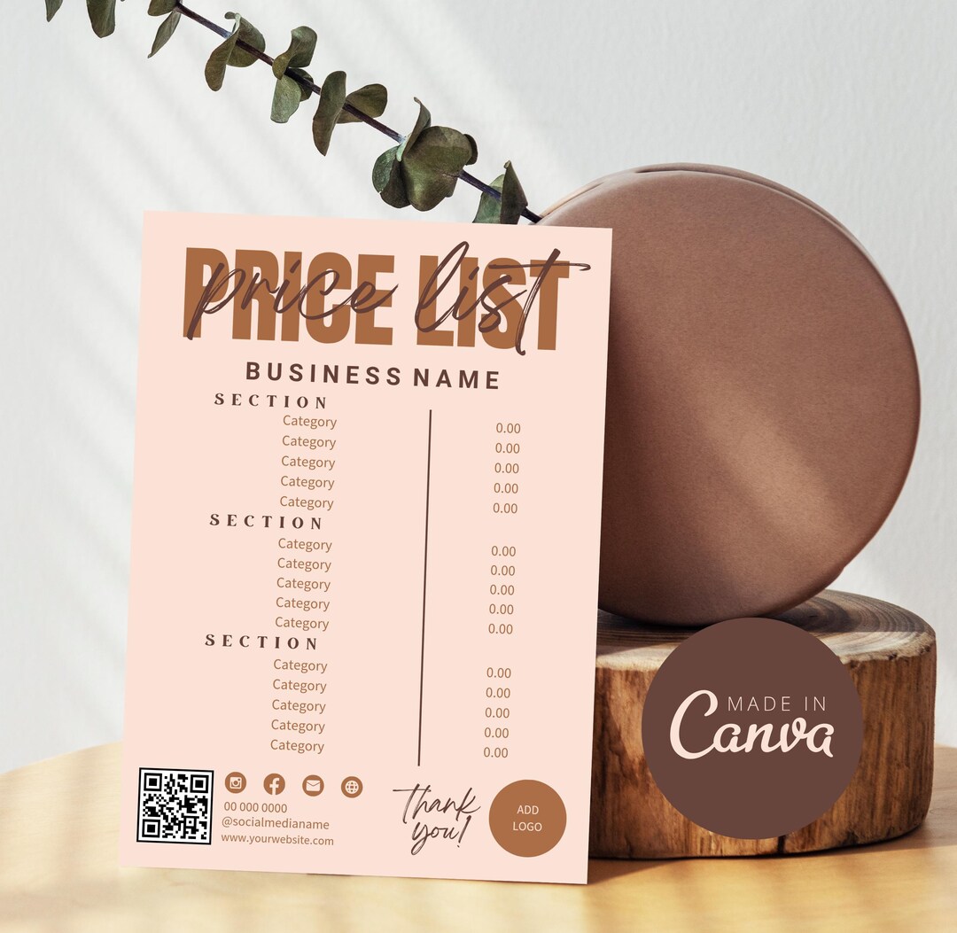 Price List Template, Editable Small Business Pricing Guide Canva, 5x7 ...