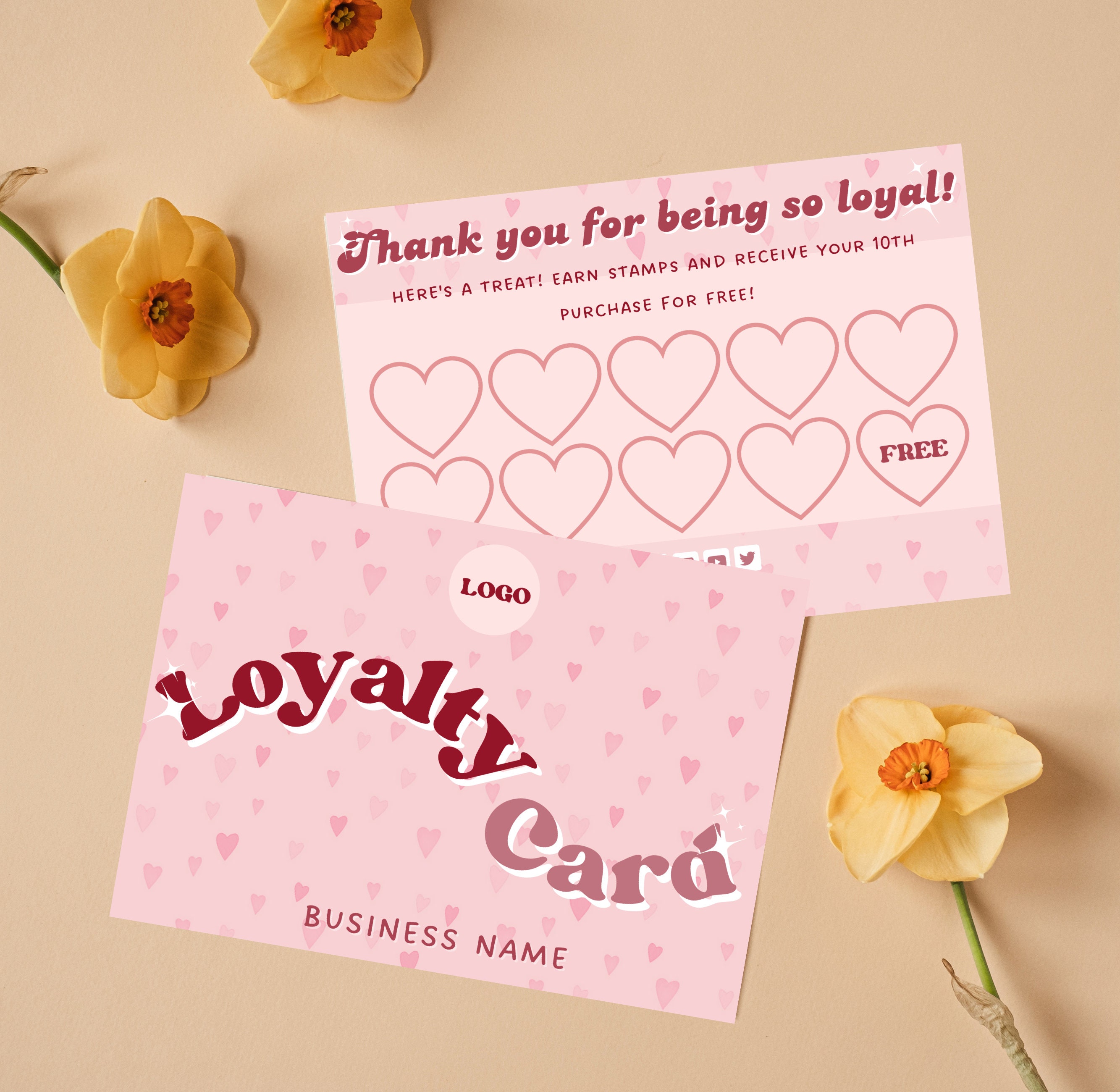 Pink Loyalty Card Template, Printable Small Business Rewards Card ...