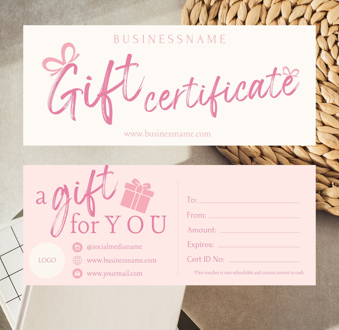 Editable Gift Certificate Template, Printable Gift Card for Small ...