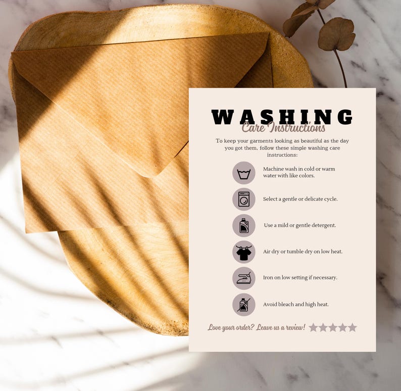 Washing Instructions Template, Editable Clothing Care Card, Printable ...