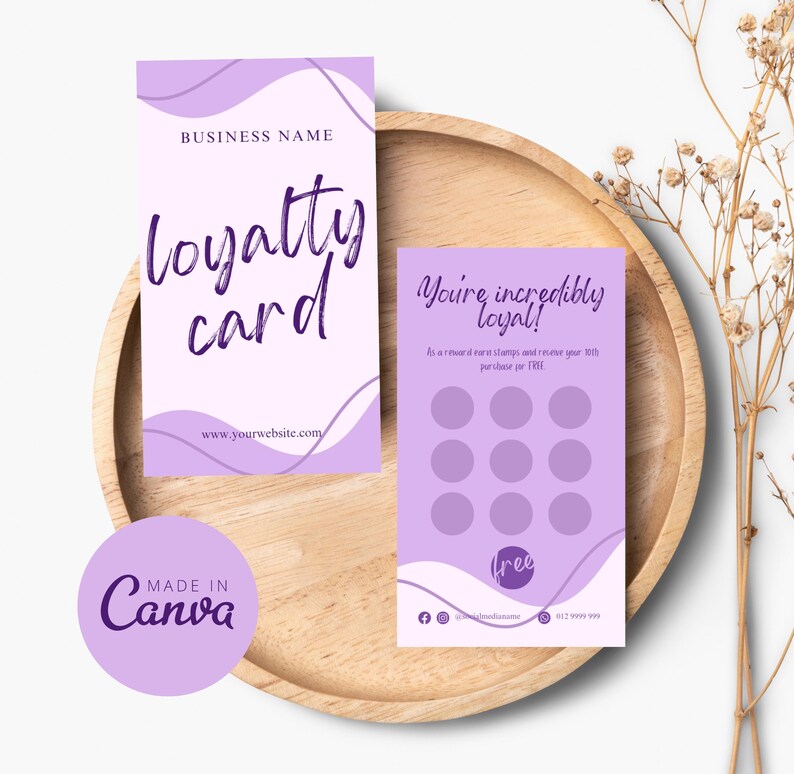Loyalty Card Template, Editable Purple Rewards Card, Printable Loyalty ...