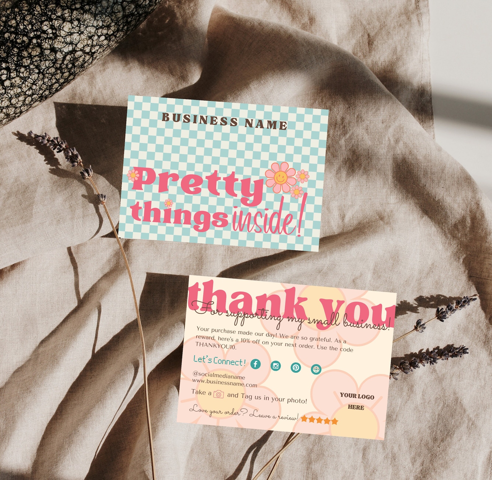 Retro Thank You Card Template, Printable Packaging Insert for Small ...