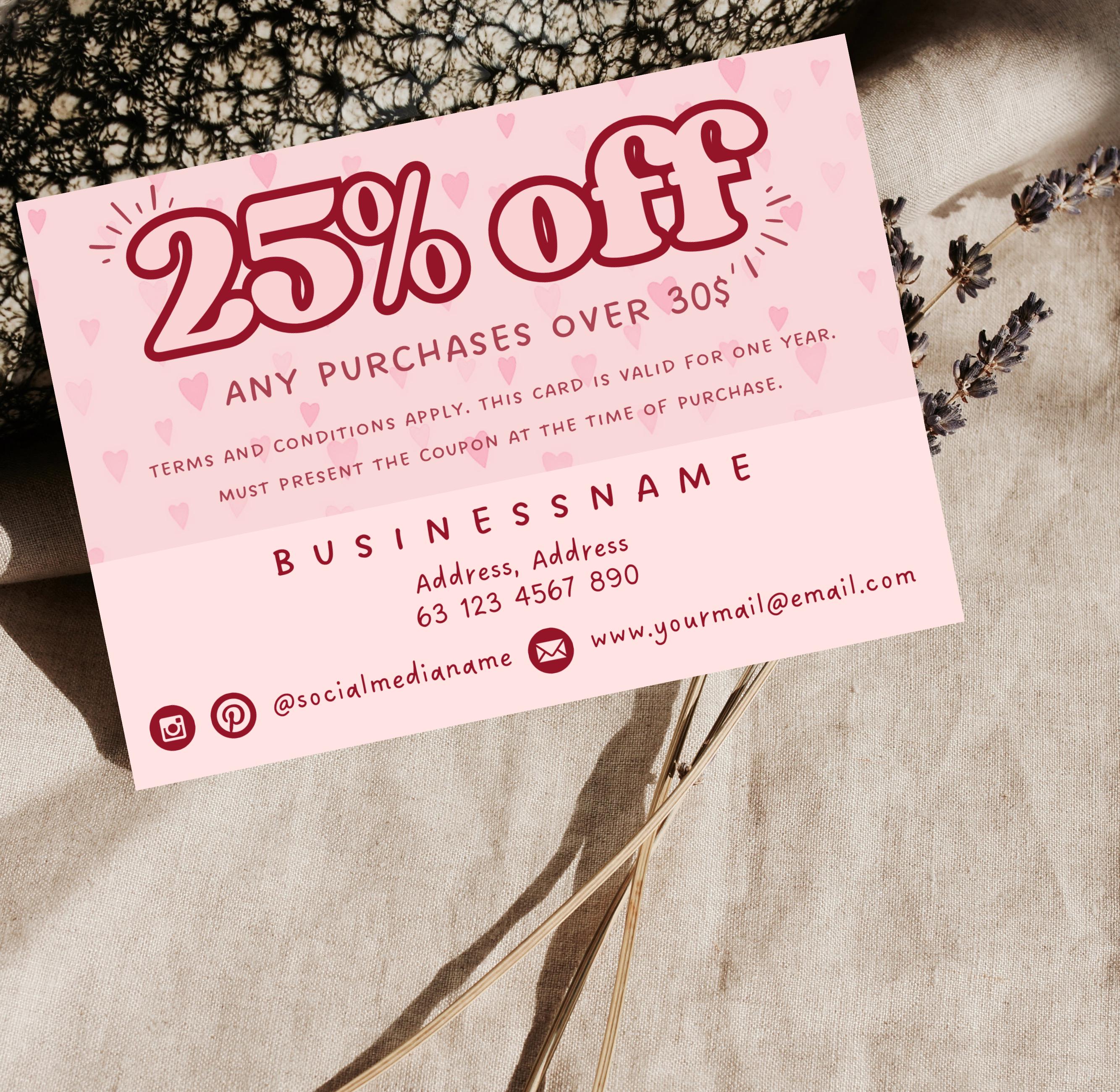 Small Business Coupon Card Template, Editable Discount Gift Card ...
