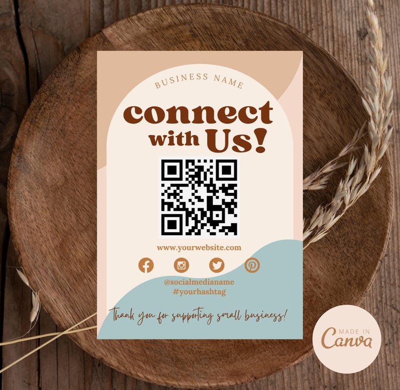 Social Media Sign Template QR Code, Editable Connect With Us Sign ...