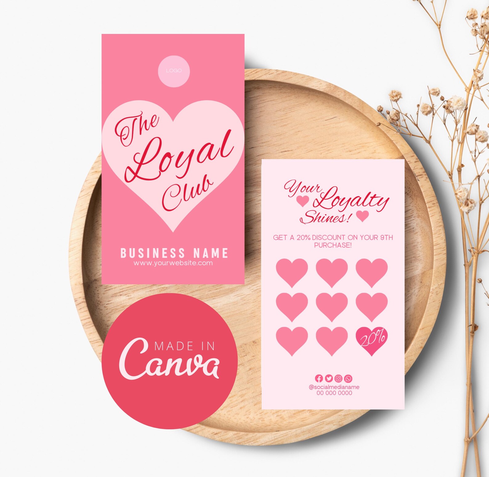 Loyalty Card Template, Printable Pink Customer Reward Card Design ...