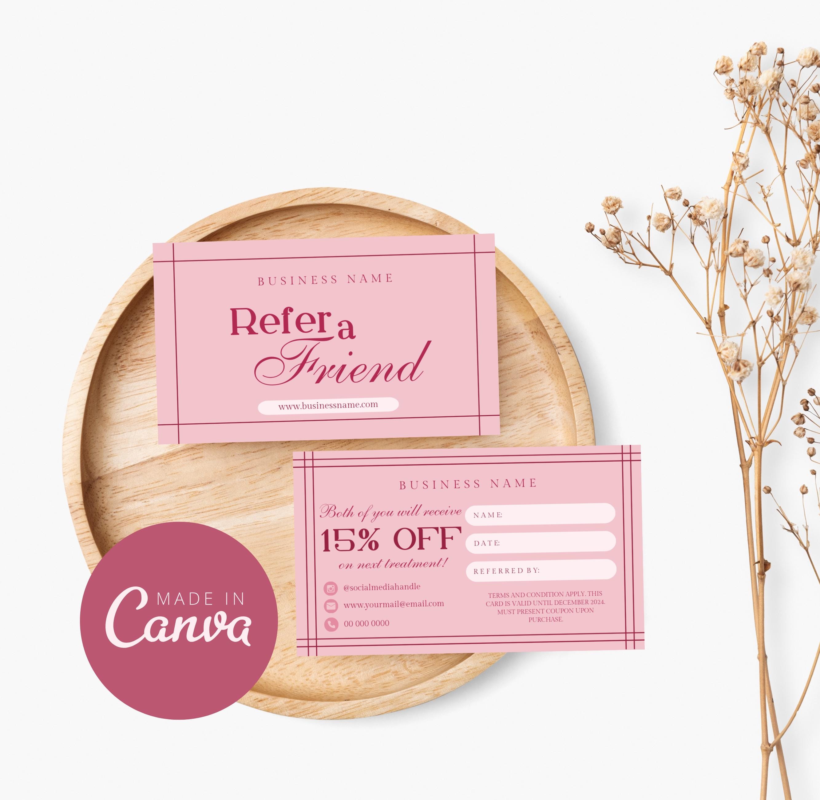 Referral Card Template, Editable Small Business Refer a Friend Card ...