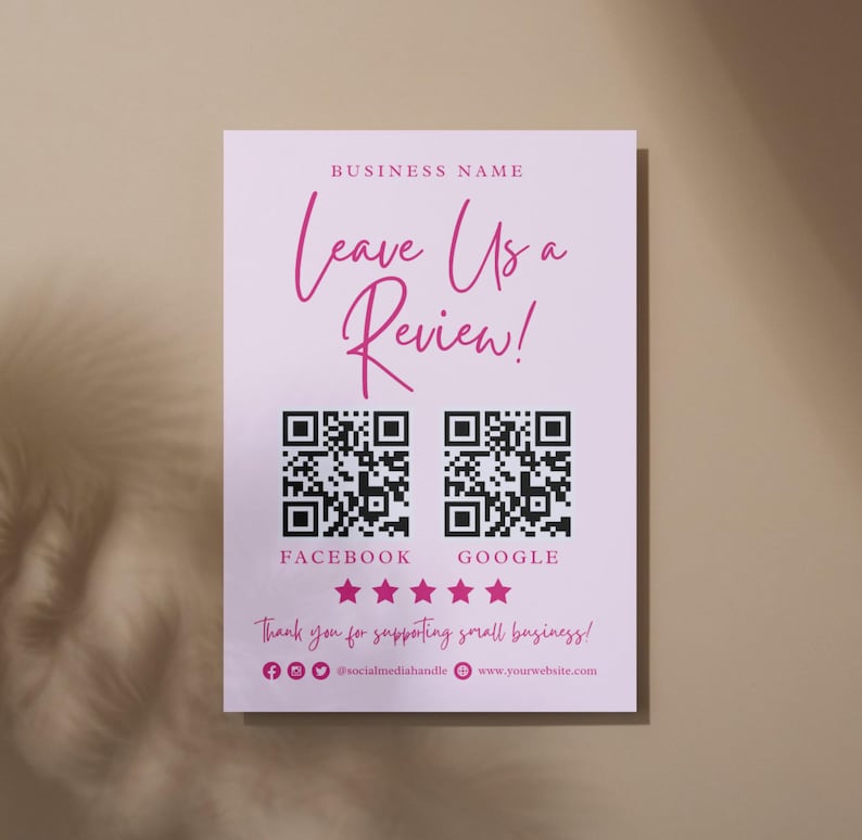 Leave Us A Review Template, Editable Social Media Sign, Printable QR ...