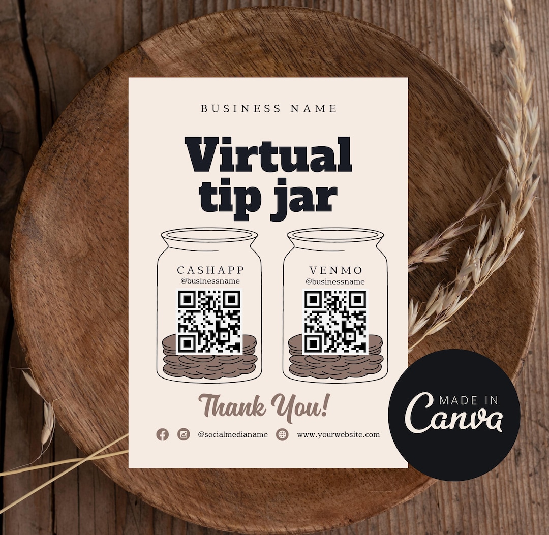 Virtual Tip Jar Sign Template, Editable Minimalist QR Code Payment Sign ...