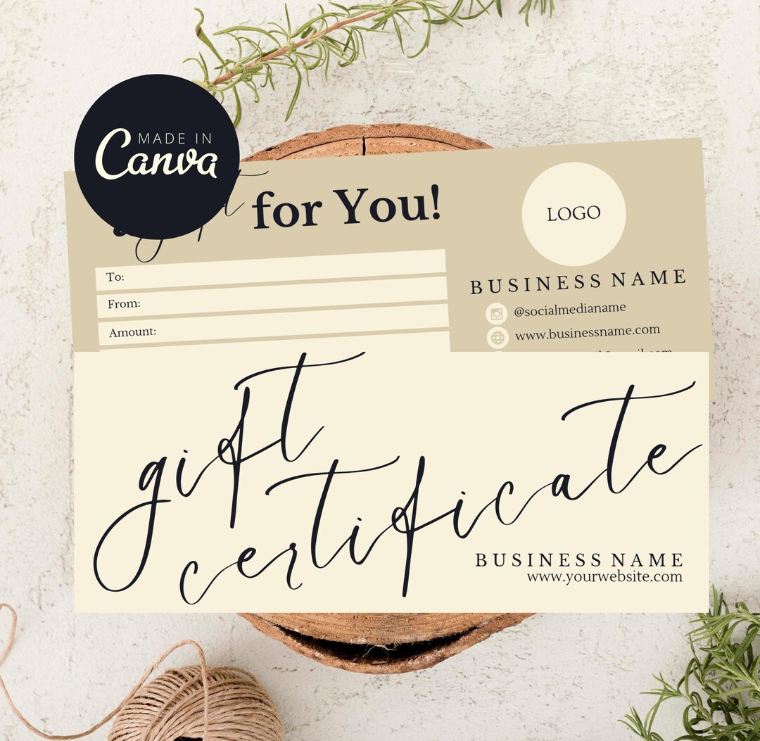 Gift Certificate Template, Editable Small Business Gift Card, Printable Gift Voucher Design ...