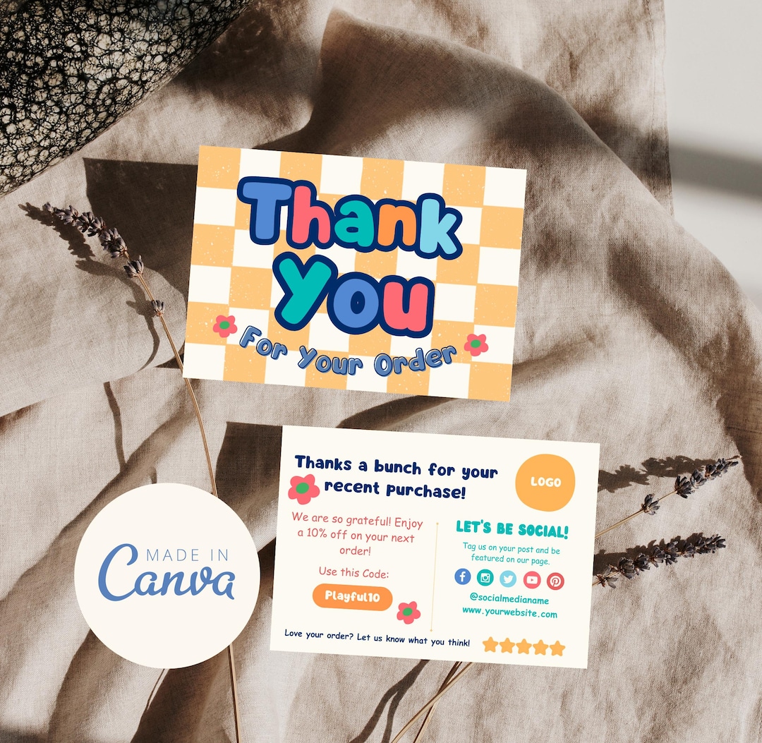 Thank You Card Template, Printable Trendy Thank You for Order, Editable ...