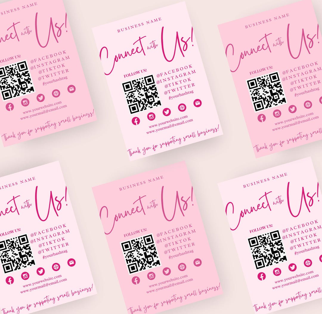 Social Media Sign QR Code Template, Editable Connect With Us Display Sign, Printable Follow Us ...