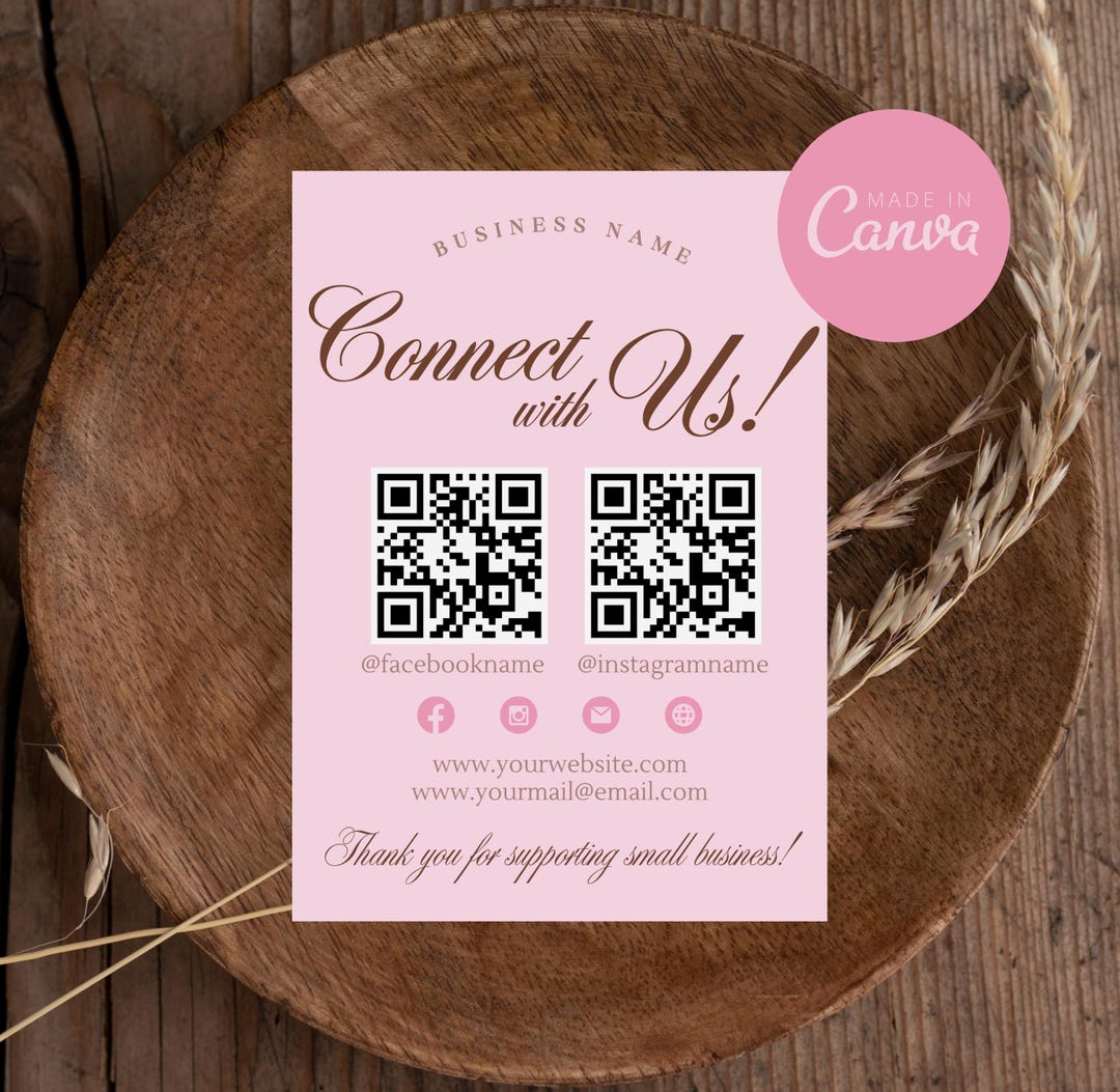 Connect With Us Sign Template QR Code, Editable Social Media Display ...