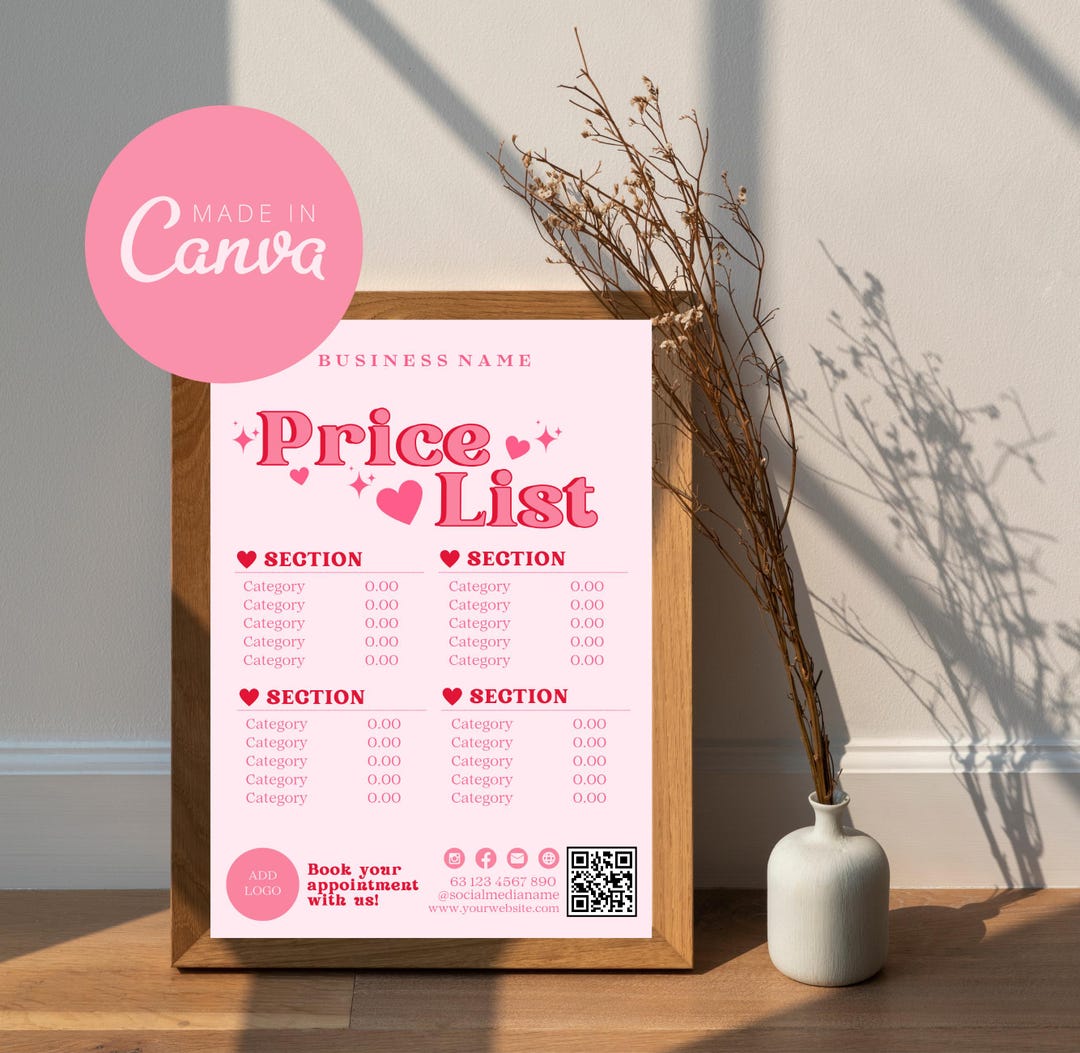 Editable Price List Template, Printable Small Business Pricing Guide, Customizable Price Sheet ...