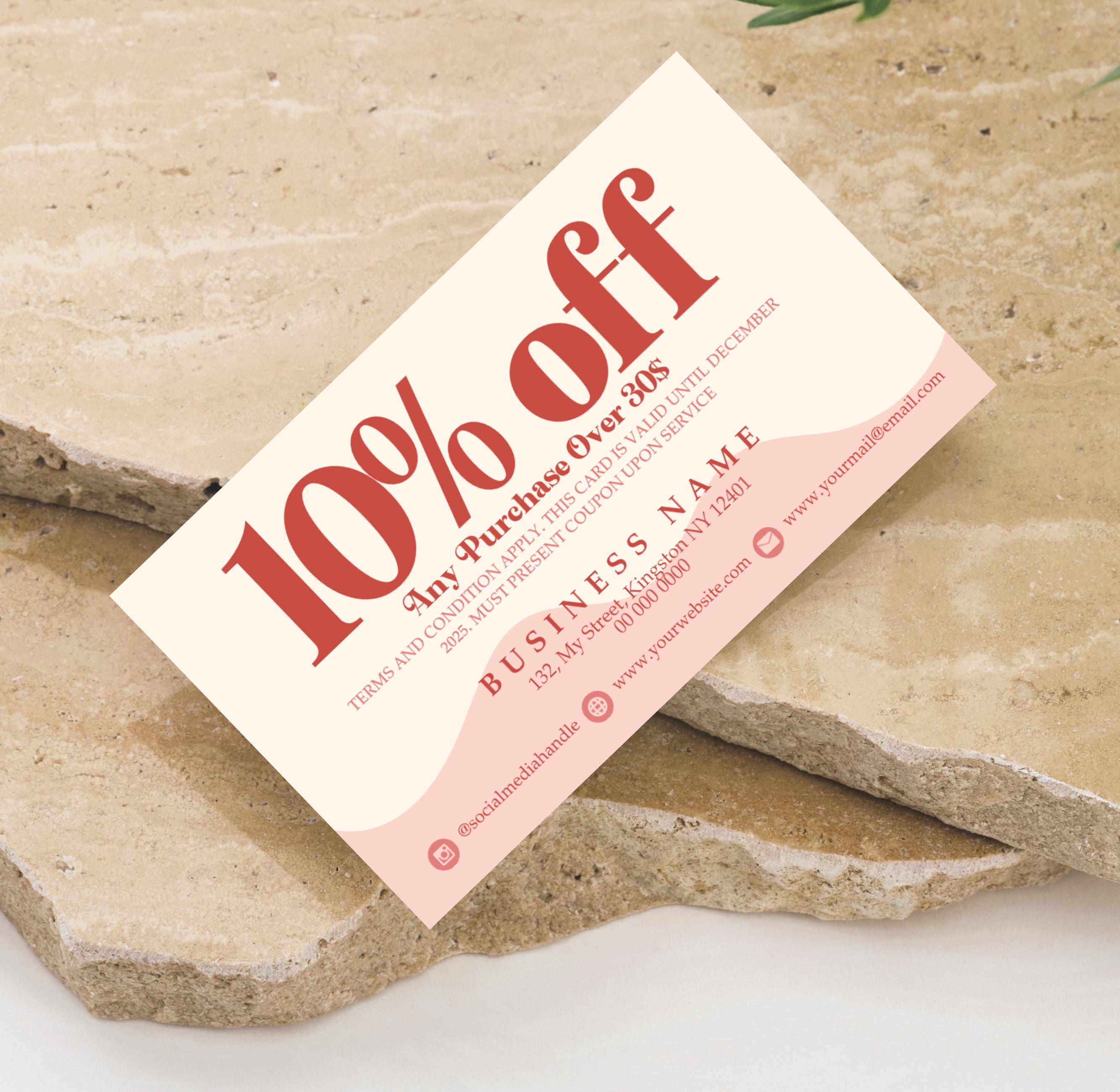 Coupon Card Template, Editable Boho Discount Gift Voucher Design ...