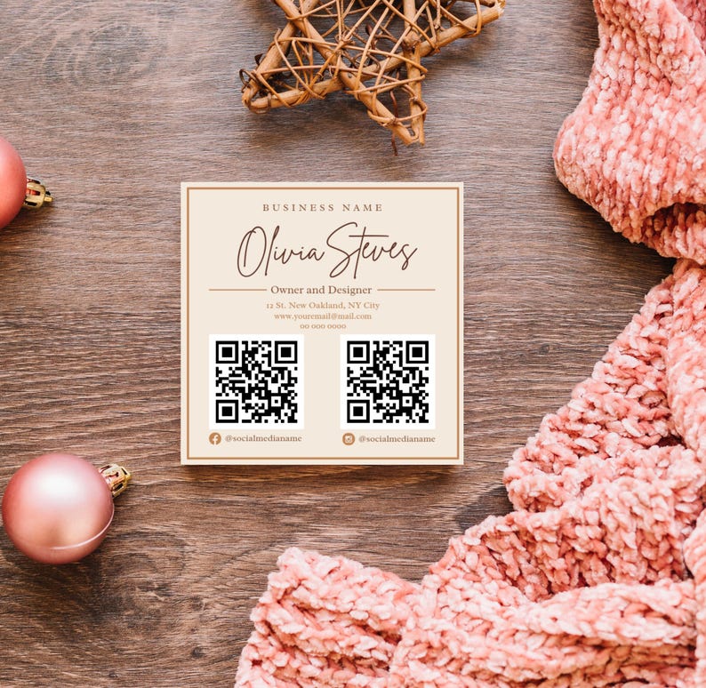 Square Business Card Template, Printable QR Code Calling Card, Editable ...