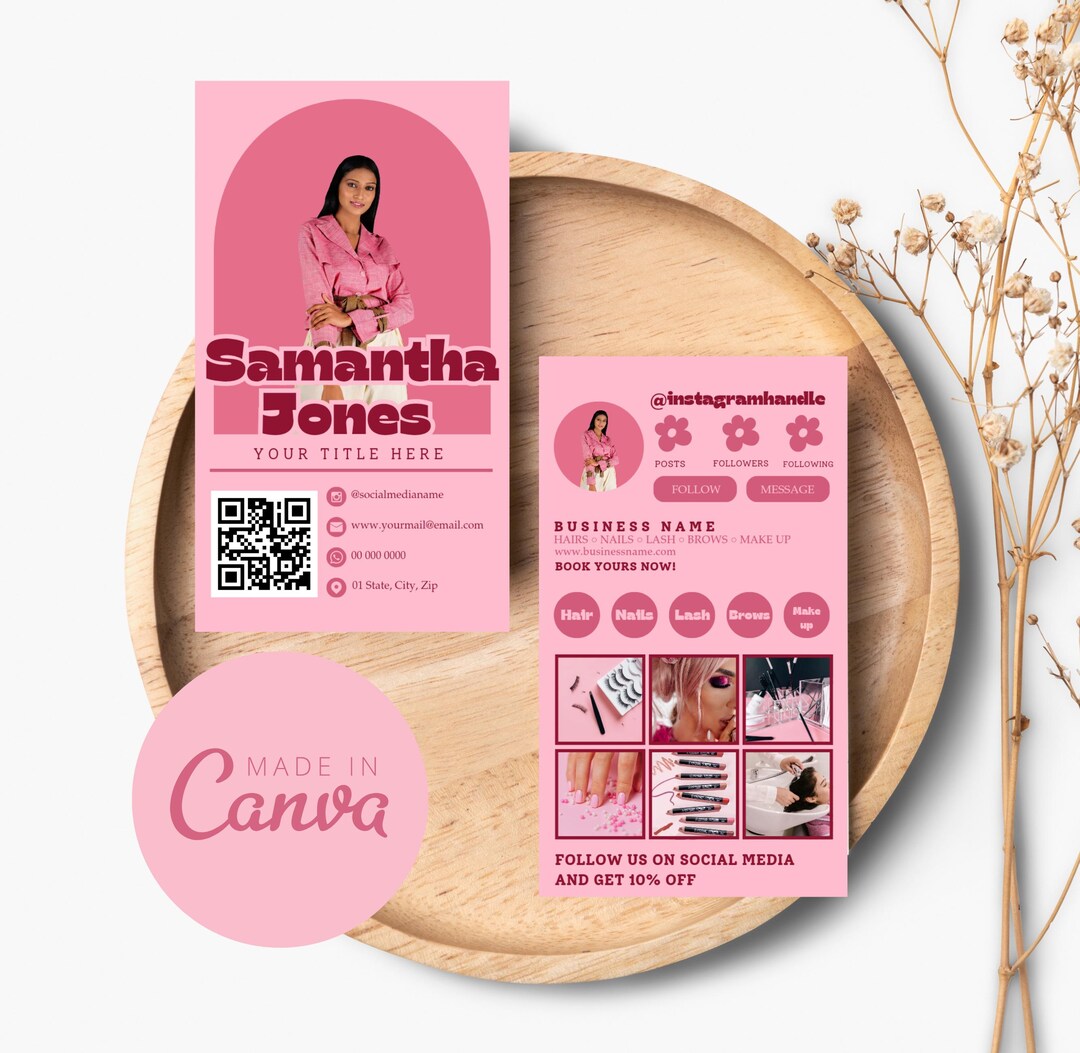 Pink Instagram Business Card Template, Editable Modern QR Code Calling ...