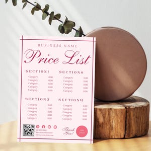 Price List Template, Coquette Editable Pricing Sheet, Salon Price List ...