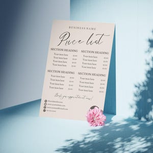 Price List Template, Printable Small Business Pricing Guide Design ...