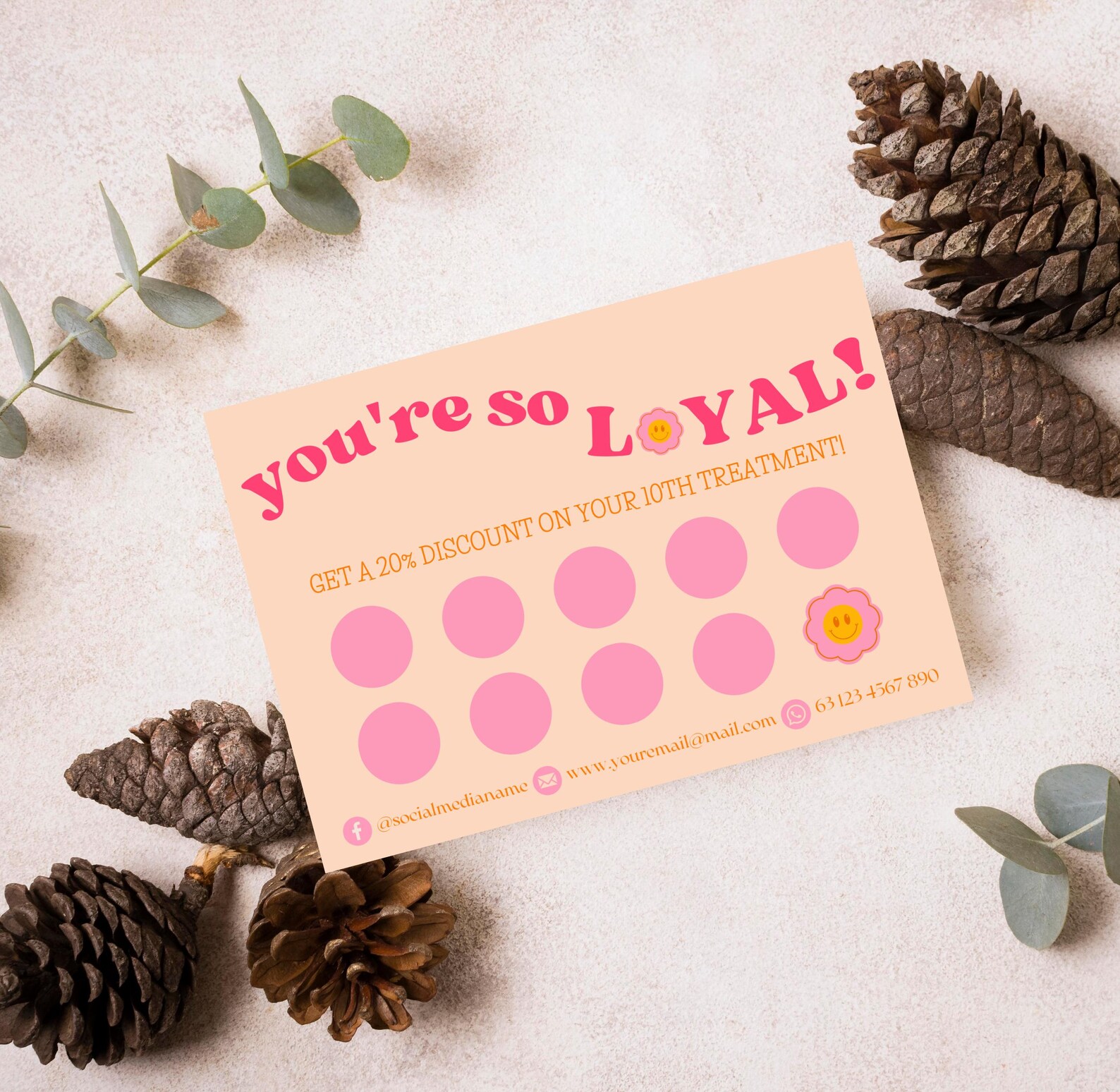 Retro Loyalty Card Template, Editable Stamp Rewards Card, Printable ...