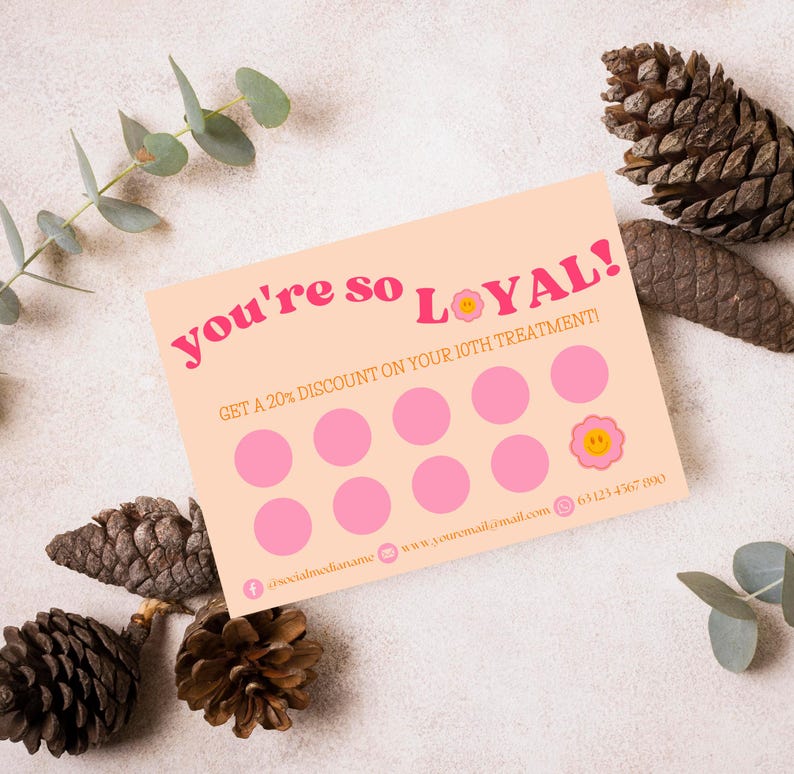 Retro Loyalty Card Template, Editable Stamp Rewards Card, Printable ...