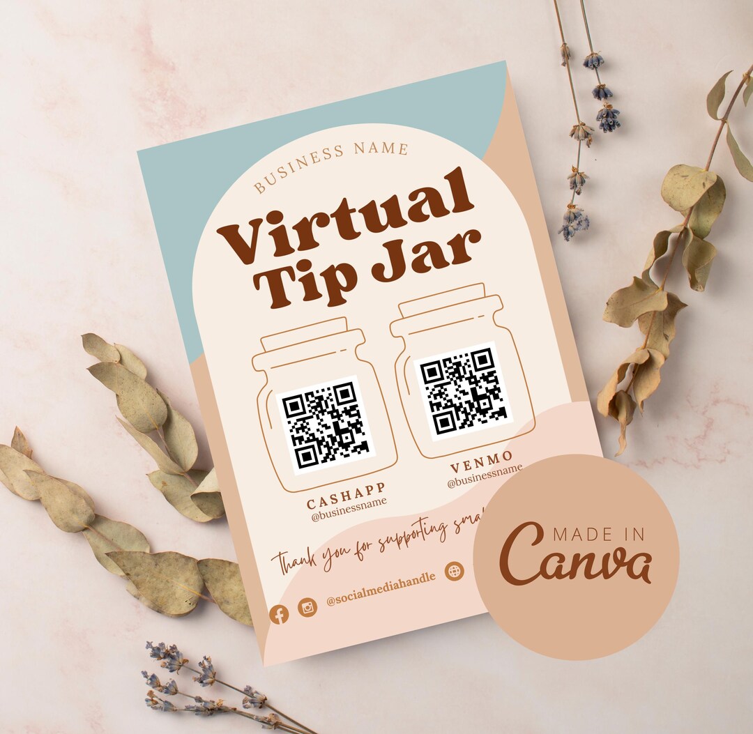 Virtual Tip Jar Template QR Code, Editable Boho Tipping Sign, Printable ...