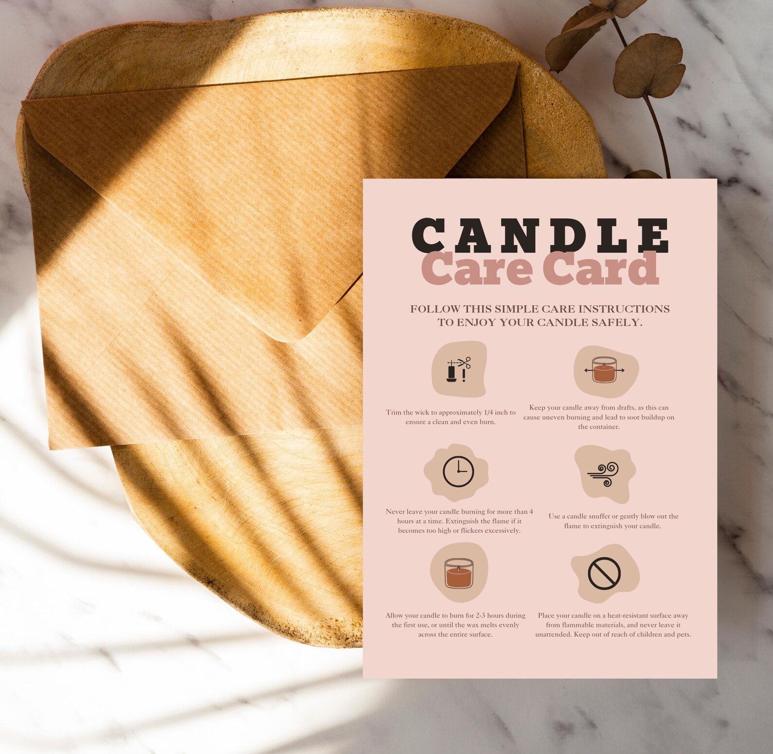 Candle Care Card Template, Editable Care Instructions, Printable Safety ...