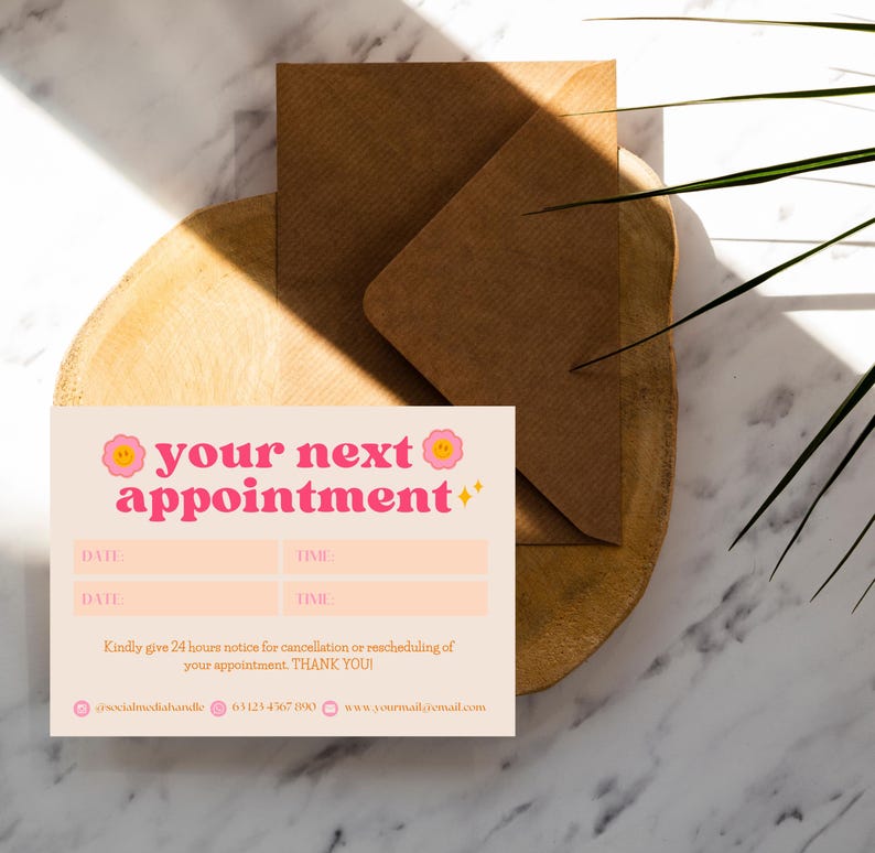 Appointment Card Template, Printable Booking Reminder, Editable Client ...