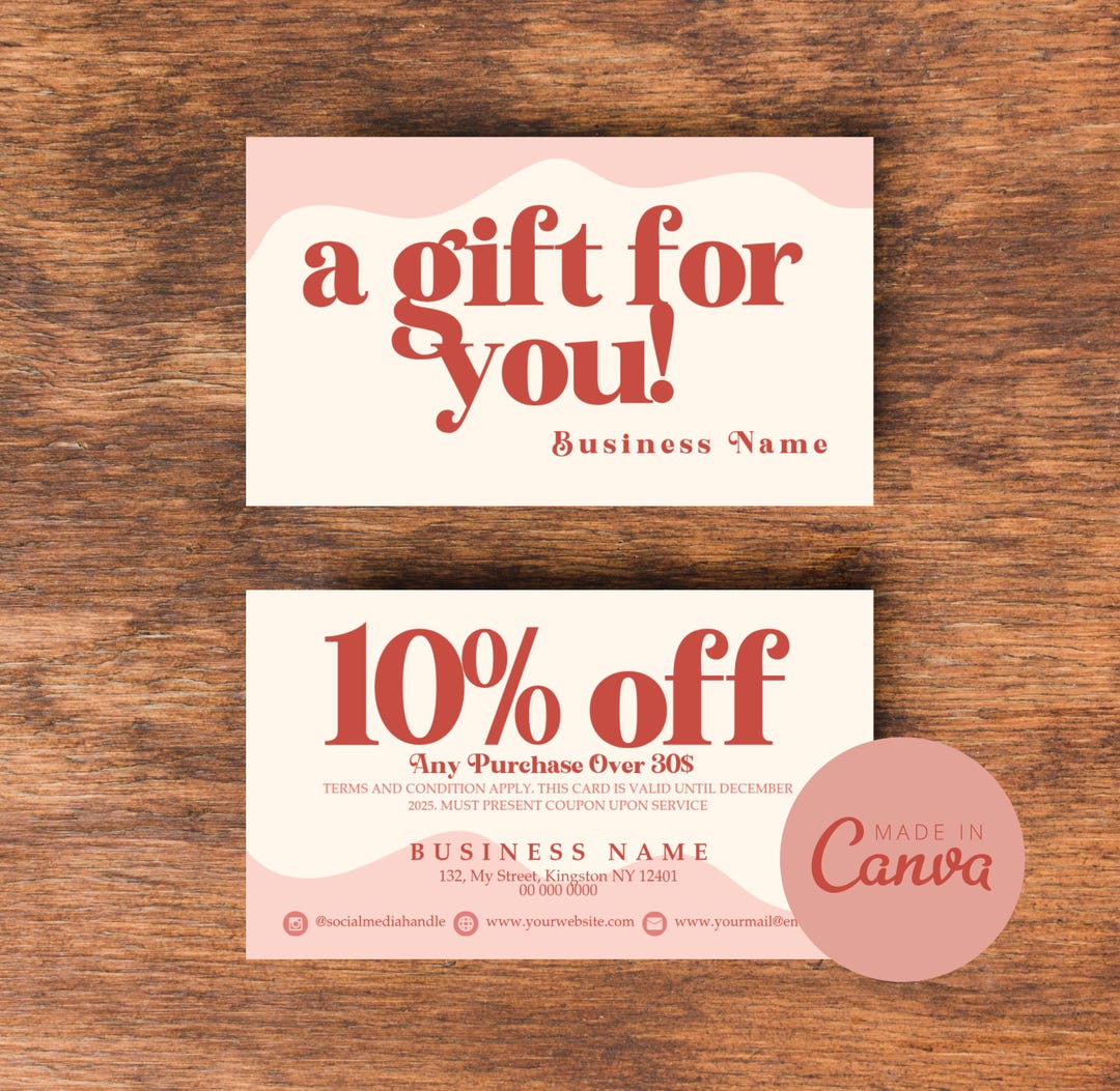 Coupon Card Template, Editable Boho Discount Gift Voucher Design ...