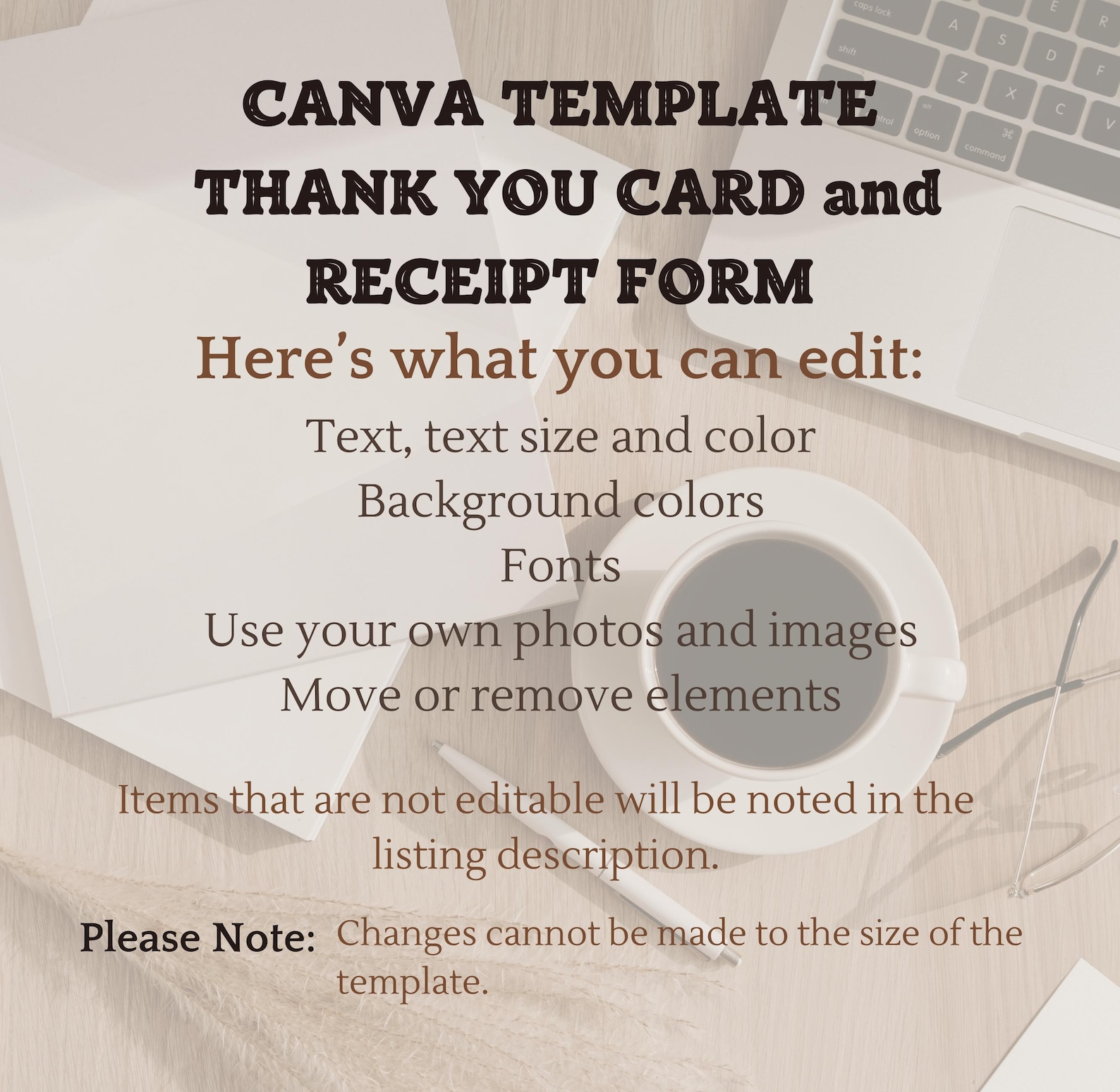 Thank You Card Template, Printable Receipt Form Design, Editable Modern ...