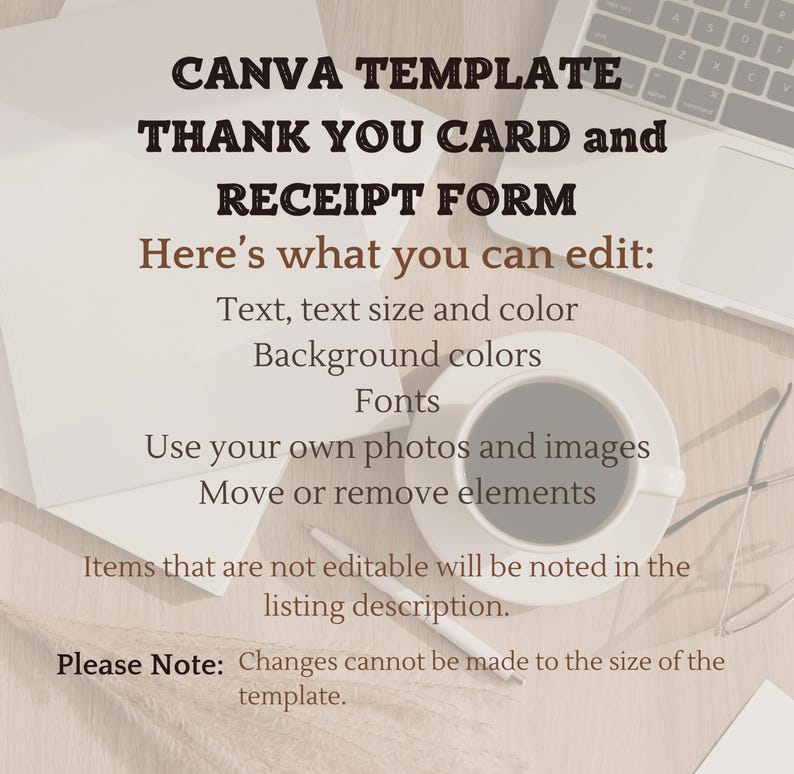 Thank You Card Template, Printable Receipt Form Design, Editable Modern ...