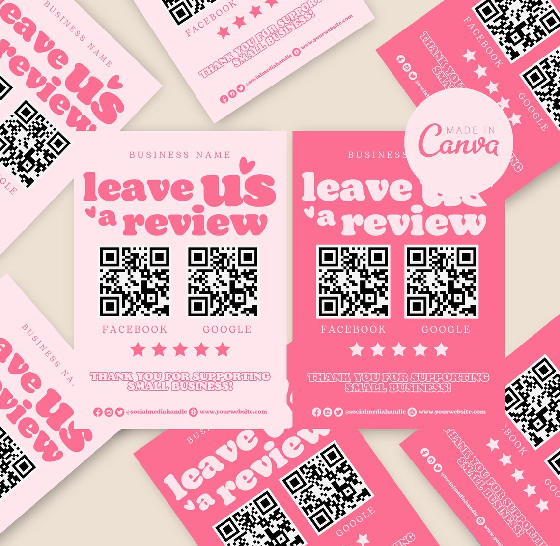 Editable Business Review Sign Template: QR Code Canva Design (digital ...