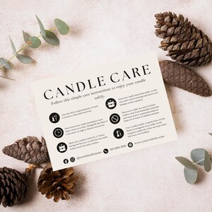 Candle Care Card Template, Editable Care Instructions, Printable Candle ...