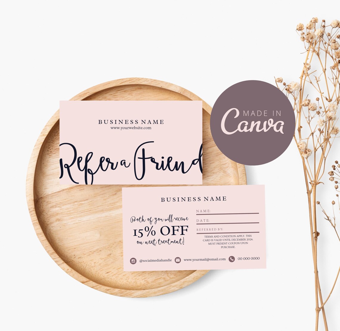 Referral Card Template, Editable Business Refer a Friend Card Design ...