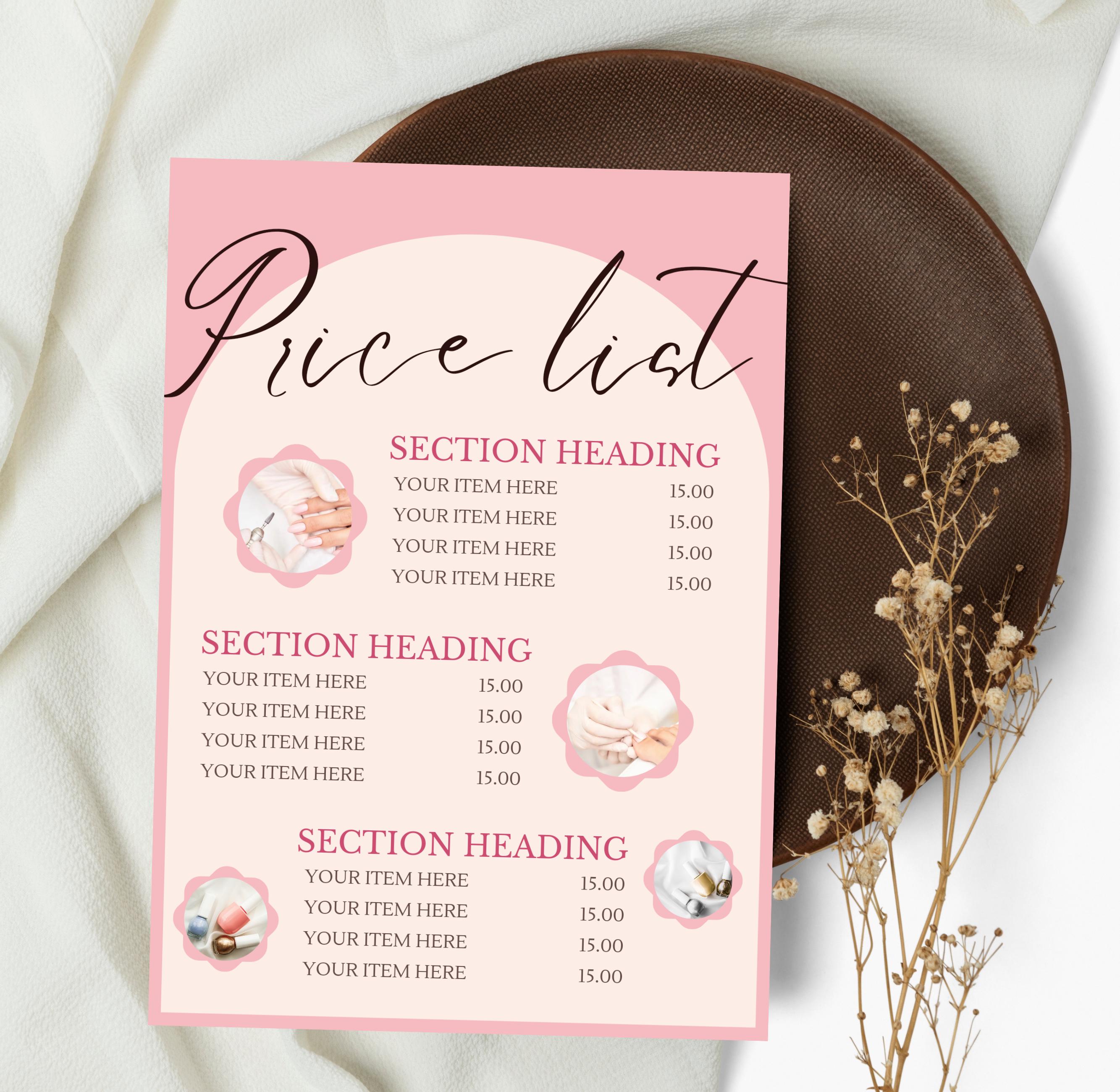 Price List Template, Printable Small Business Pricing Guide, Editable ...