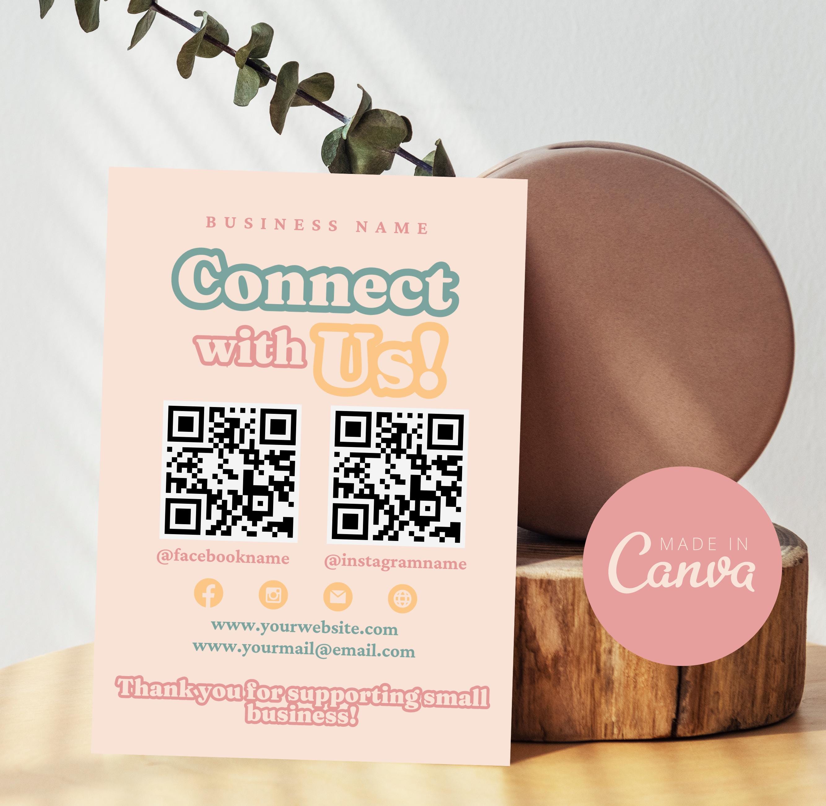 Social Media Sign QR Code Template, Editable Lets Get Social Display ...