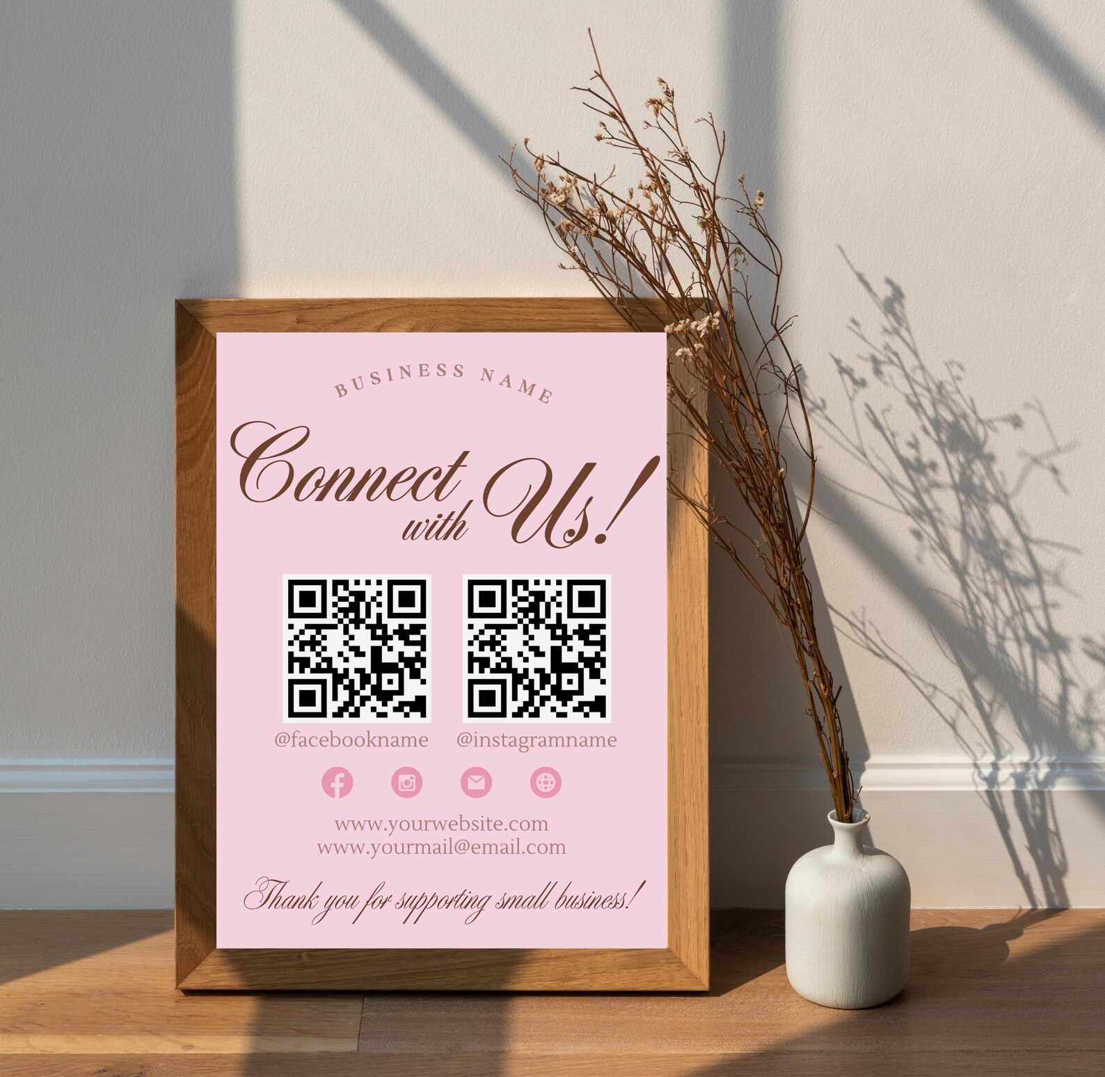 Social Media Sign Template QR Code Sign, Editable Connect With Us Sign ...