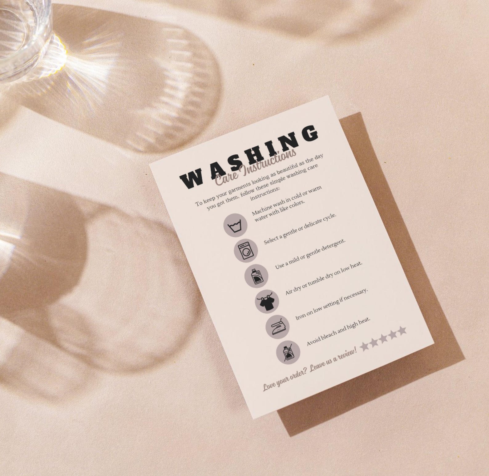 Washing Instructions Template, Editable Clothing Care Card, Printable ...