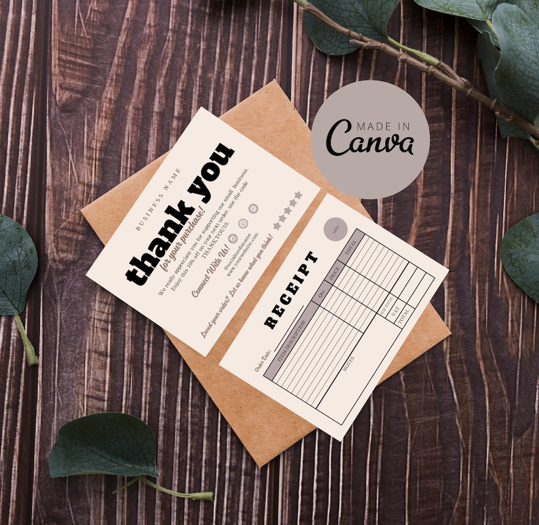 Business Receipt Template, Editable Thank You Card Receipt Form Design ...