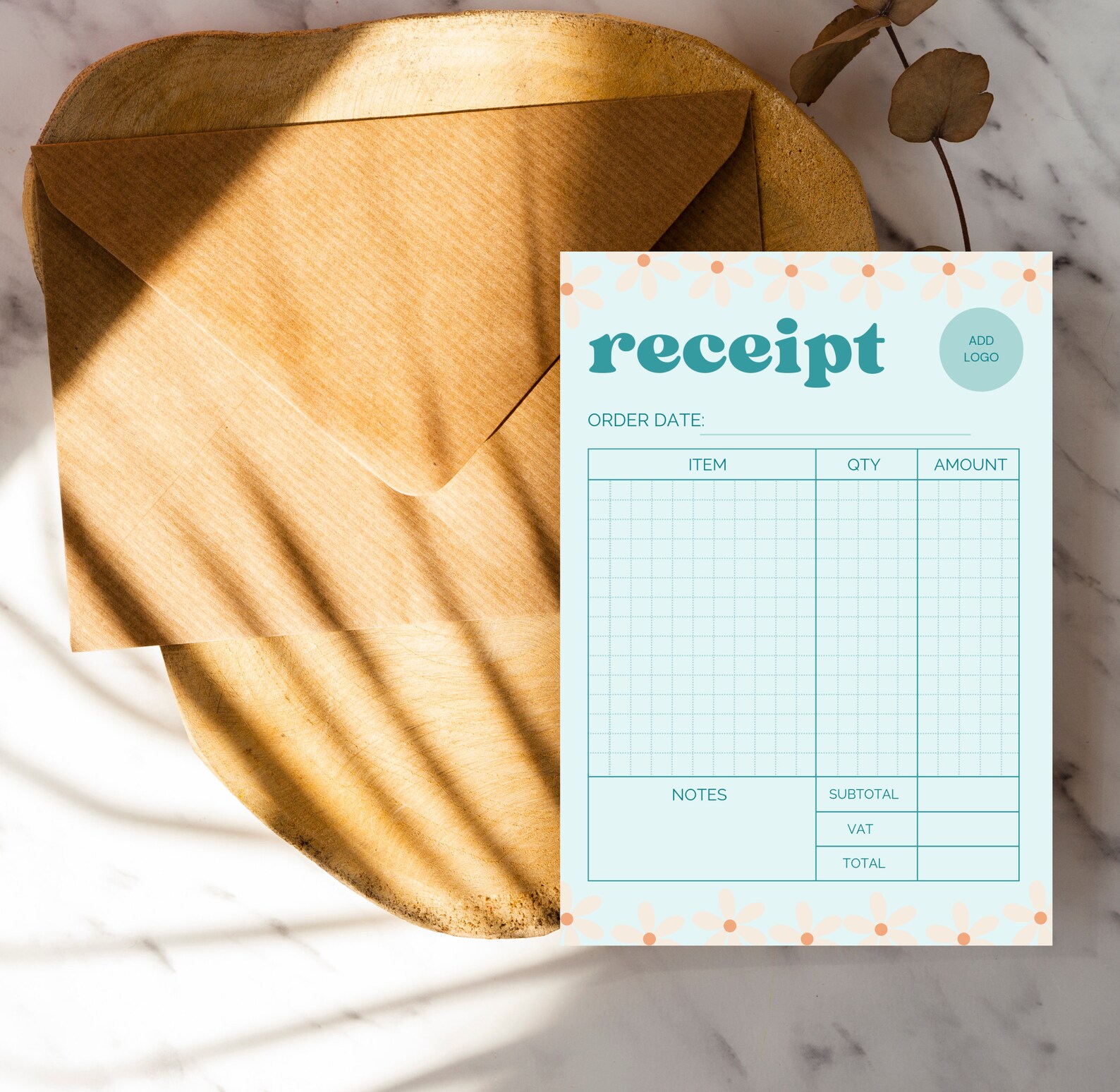 Thank You Card Template, Printable Receipt Form Design, Editable Modern ...