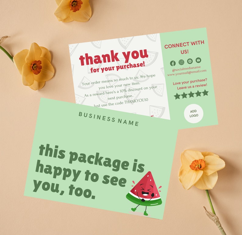 Thank You Card Template, Editable Thank You for Order, Printable Small ...